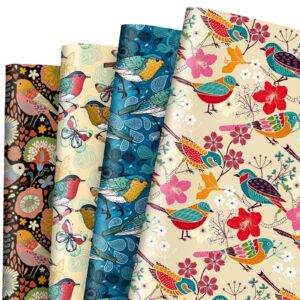 generic anydesign 12 sheets vintage floral wrapping paper - not roll - retro bird flower gift wrap paper bulk folded flat 4 designs diy craft art paper for wedding birthday baby shower party supplies