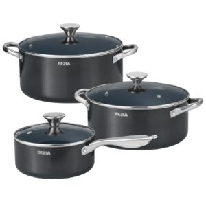 induction cookware set 6-piece, stackable kitchen cooking pots set, 6qt 4.8qt & 2qt pots with lids, dishwasher safe & oven safe, compatible with all stoves, black