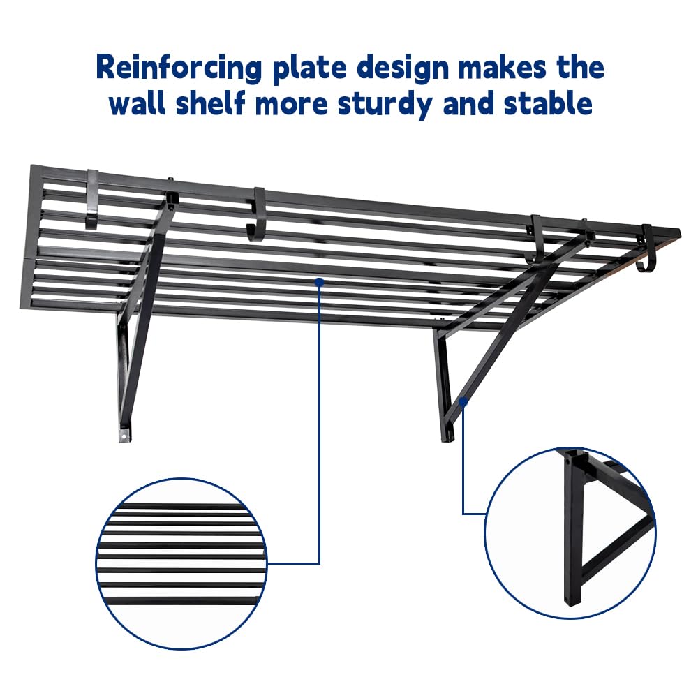 Yeeoy Garage Wall Shelves 2 Pack, 47" x 24" Heavy Duty Wall Mounted Shelving with Hooks, Bike Storage Rack Garage Tool Organizer, 400lbs Load Capacity (Total)