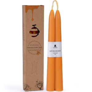 olorvela orange beeswax taper candles,8" long candlestick,smokeless dripless unscented natural beeswax candles.for gift,mother's day (orange)