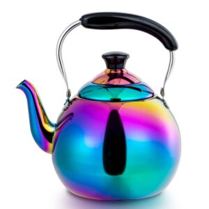 whistling tea kettle for stovetop induction stainless steel tea pot whistle kettles gas stove top fast boiling water modern rainbow iridescent color mirror finish 2 quart