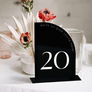 JINMURY 10 Pack Black Acrylic Half Arch Sign with Stand | 5x7 Inch Half Arch Acrylic Blank Sign and Base, DIY Wedding Table Numbers, Wedding Signage, Events& Parties