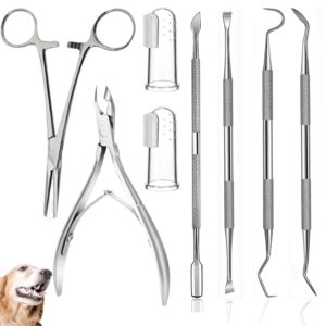 qubccum 8 pcs dog tartar remover pet teeth cleaning tool, cat plaque off calculus remover, dog tooth scaler and scraper, stainless steel dental forceps for dogs and cats oral care