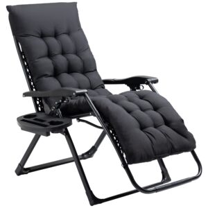 outsunny zero gravity chair, folding reclining lounge chair with padded cushion, side tray for indoor and outdoor, supports up to 264 lbs, black