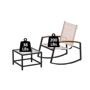 SPOFLYINN 3pcs Small Patio Glass Side Table Set Outdoor Conversation Chairs for Backyard, Balcony and Apartment Black As Shown One Size