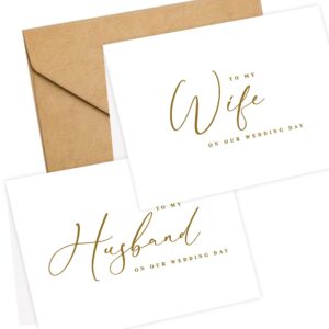 lady&home set of 2 wedding day cards with foil accents and envelopes,to my bride on our wedding day card,to my groom on our wedding day card (c2: husband & wife)