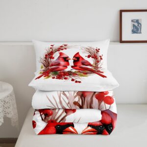 jejeloiu Red Cardinals Comforter Set Full Size Kids Pine Cones Comforter for Boys Girls Teens Cute Birds Bedding Set Romantic Love Duvet Set Room Decorations Quilt Set