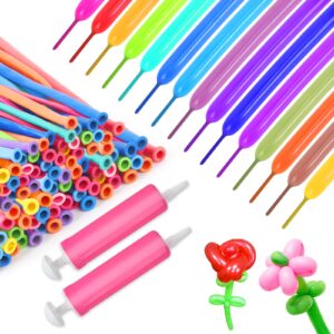 nobledecor long balloons with pump, 160 pack assorted colors 260 balloons,long balloons for balloon animals,premium rainbow long skinny balloons for birthday wedding festival party