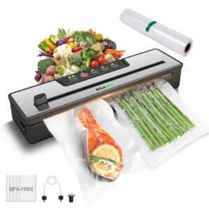 kylavac food vacuum sealer machine, powerful automatic 8-in-1 for compact food storage sealer, with starter kits and dry&wet saver modes, bags and cutter included, sous vide(silver)