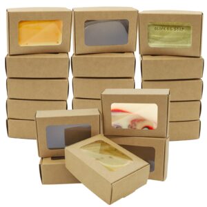 rykomo 40 pcs soap boxes for homemade soap boxes packaging 3.55x2.4x1.2 inch small soap paper box mini kraft treat boxes with window for homemade soap packaging boxes supplies