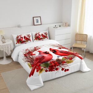 jejeloiu Red Cardinals Comforter Set Full Size Kids Pine Cones Comforter for Boys Girls Teens Cute Birds Bedding Set Romantic Love Duvet Set Room Decorations Quilt Set