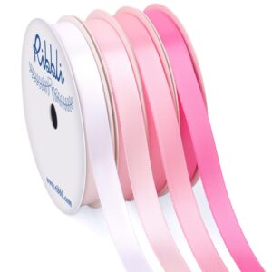 ribbli pink satin ribbon 3/8 inch x 4 rolls total 40 yards- white/light pink/pink/hot pink ribbon for gift wrapping craft wedding decoration