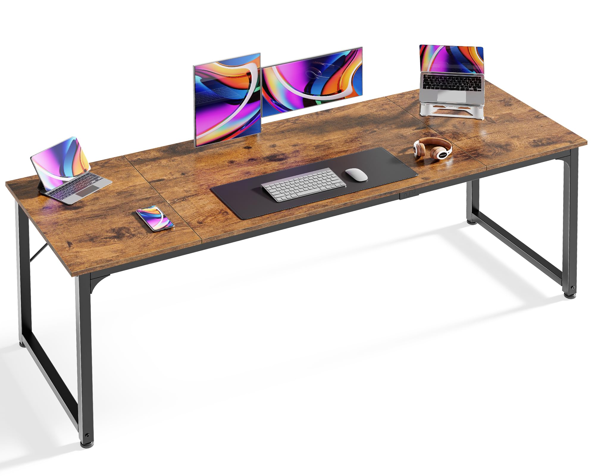 Huuger Computer Desk, 70 Inch Office Desk, Gaming Desk with Storage, Writing Desk Work Desk for Home Office, Study, Long Simple Desk, Large Legroom, Metal Frame, Rustic Brown