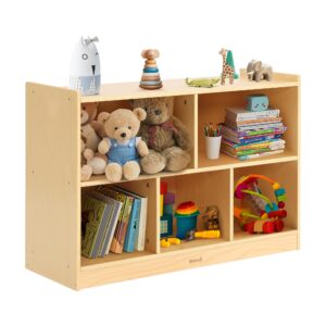 bateso toy storage organizer for kids, 5-compartment wooden toy storage cabinet, montessori bookshelf for books & toys, 2-tier kids bookcase & toy shelf for kids' room, playroom, classroom, nursery