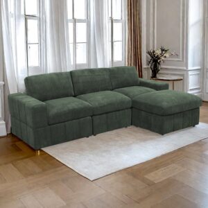 sienwiey sectional couch for living room furniture sets, corduroy l shape couch modular sectional sofa modern sofa with ottoman for living room house apartment 4 pcs(green)