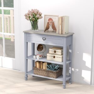 kinfant console entryway table with storage - gray console table with drawer and storage shelf, wood sofa table for living room bedroom hallway