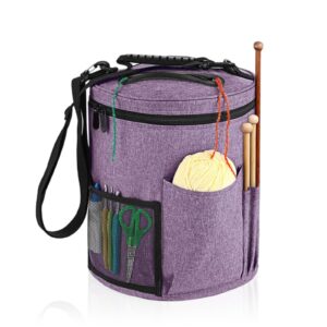 linzheaxy knitting bag,large capacity crochet bag,travel yarn bag,yarn organizer for crochet accessories and supplies,crochet bag organizer,yarn storage bag with shoulder strap-only bag.(purple)