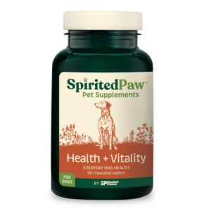 spirited paw health + vitality for dogs - pet supplement for immune system, coat, liver health & more - dog multifunctional support with choline, calcium, zinc, & vitamins d and a - 90 chewable wafers