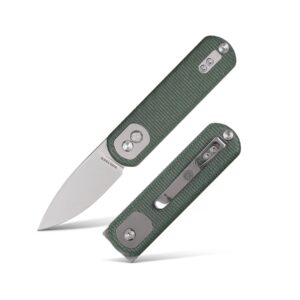 vosteed corgi pup small flipper pocket knife for men women gifts, 2.37" 14c28n blade edc folding knife, patented trek lock gentleman's pocket knife with clip - micarta handle with titanium insert