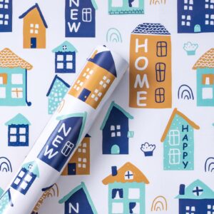 ruspepa scented wrapping paper - mini roll - house pattern with fragrance for housewarming, party, holiday and more - 17 inches x 16.4 feet - new home