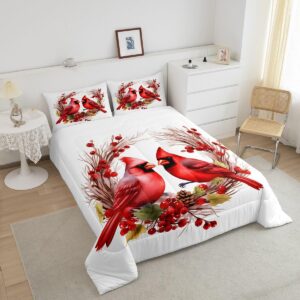 jejeloiu Red Cardinals Comforter Set Full Size Kids Pine Cones Comforter for Boys Girls Teens Cute Birds Bedding Set Romantic Love Duvet Set Room Decorations Quilt Set