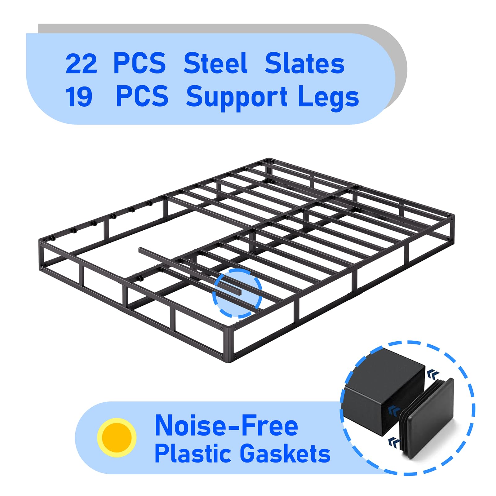 Askeld Queen Bed Box Spring 5 Inch High, Low Metal Bed Frame with Round-Corner Design, Heavy Duty Steel Slat Support Mattress Foundation, Noise Free Platform Base, 3500lbs Max Weight Capacity