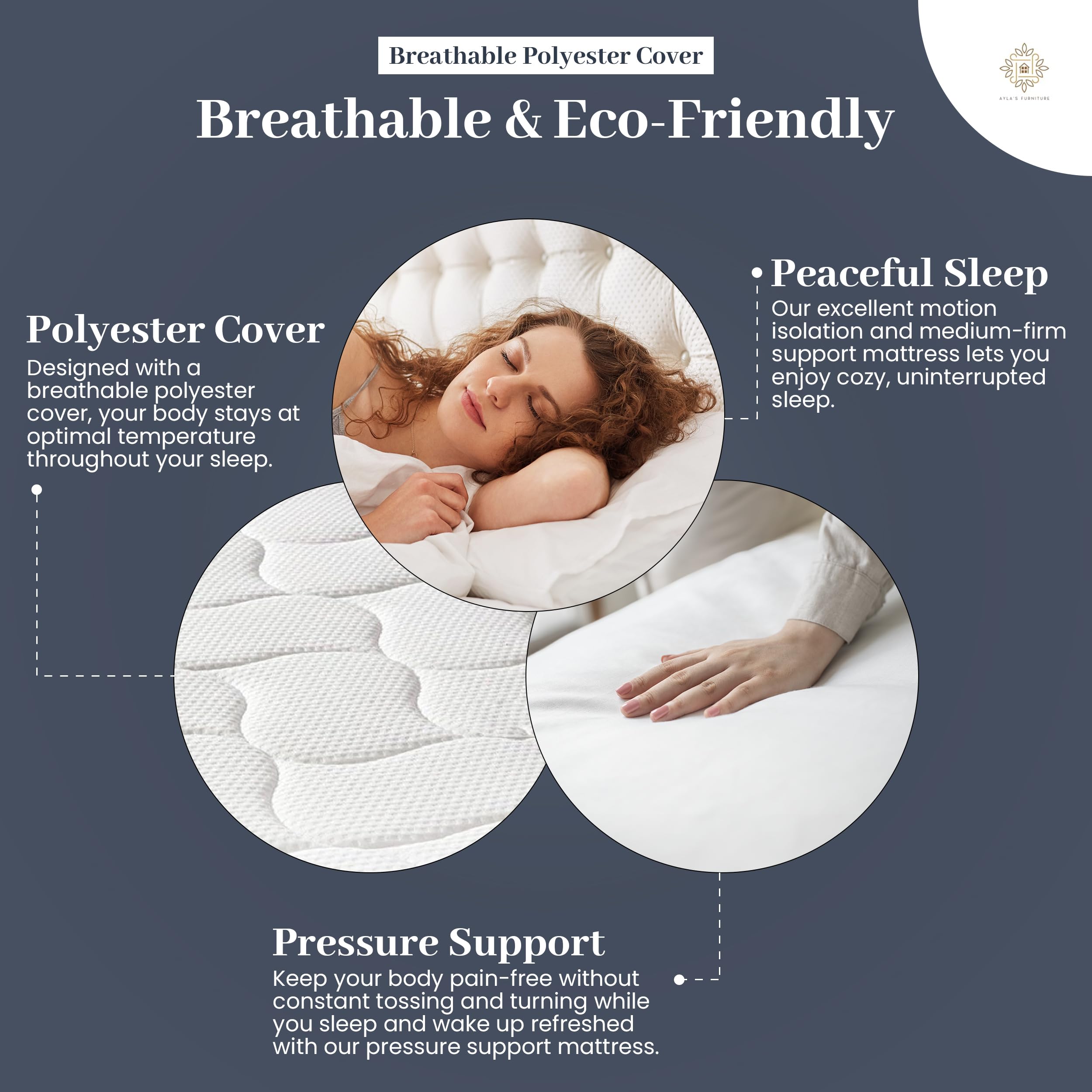 Aylas Furniture King Size Mattress- 8 Inch Hybrid King Mattress with High Density & Comfort Cold Foam with Continuous Coil Bonnell Springs - Eco-Friendly, Breathable King Bed Mattress Medium Firmness