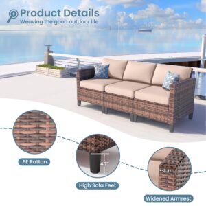 Amopatio Patio Furniture Set with Fire Pit Table, Outdoor Furniture Sectional Sofa with Swivel Chairs, Modern Conversation Sets for Balcony Backyard, Beige（Include Waterproof Covers ）