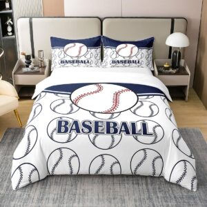 baseball 100% nature cotton duvet cover,hand drawn baseball pattern print ball game bedding set for room decor,sport theme kids adults baseball all season bedding with zipper closure full size