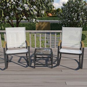 spoflyinn 3pcs small patio glass side table set outdoor conversation chairs for backyard, balcony and apartment black as shown one size