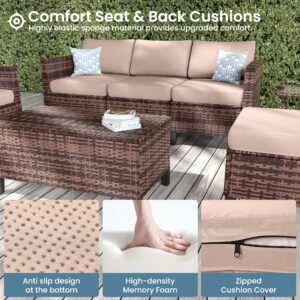 Amopatio Patio Furniture Set with Fire Pit Table, Outdoor Furniture Sectional Sofa with Swivel Chairs, Modern Conversation Sets for Balcony Backyard, Beige（Include Waterproof Covers ）