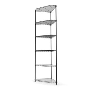 wire shelving unit 6 tier nsf metal corner shelf , 600lbs capacity heavy duty adjustable pentagonal storage rack with shelf liners for kitchen garage office room corner, 72"h x 20"l x 20"d - black