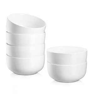 jassceram cereal bowls set of 6, 30 oz ceramic bowls for soup, salad, dessert, oatmeal and breakfast, suitable for kitchen or dining - dishwasher & microwave safe, 6 inch, white