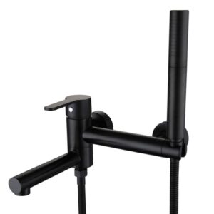 bathtub faucet with shower brass hot and cold water double hole bath taps wall mounted black-b (color : b)