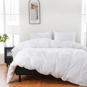 overket 100% organic cotton duvet cover queen size luxury 400 thread count duvet cover queen size sateen comforter cover soft and breathable cooling bedding set 3 piece（white;queen）