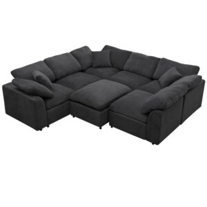 erye oversized 7 seater modular cushions sectional sofa couch with movable ottoman,u-shaped corner deep seat sectional&couch convertible spacious sleeper sofabed for home apartment living room sets