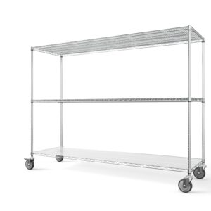 metal shelf wire shelving unit, nsf 3 tier 3000lbs heavy duty adjustable storage rack with 5in wheels and shelf liners and extensible designs utility storage rack, 24"d x 72"l x 62"h - chrome