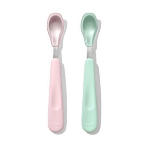 oxo tot feeding spoon set with soft silicone - opal and blossom