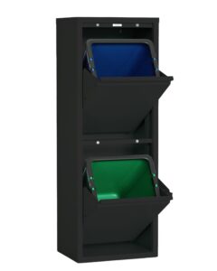 tilt-out trash can cabinet with 2 garbage cans - waste storage solution for kitchen and garage | tilt out trash can cabinet | garbage can cabinet | kitchen garbage can holder (black, 2 buckets)