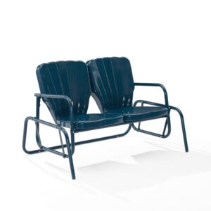 crosley furniture co1032-nv ridgeland retro outdoor metal loveseat glider, navy gloss