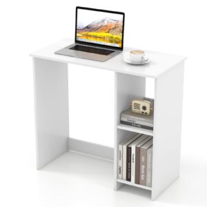 giantex white small desk for bedroom, 31.5 inch home office computer desk with shelves, space saving study writing desk, modern simple laptop desk for small spaces, white