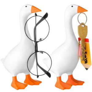 vercraft 2 pack magnetic goose key holder cute resin goose statue magnet kawaii room office table desk decor aesthetic funny key hanging holder for home and new apartment, unique housewarming gifts