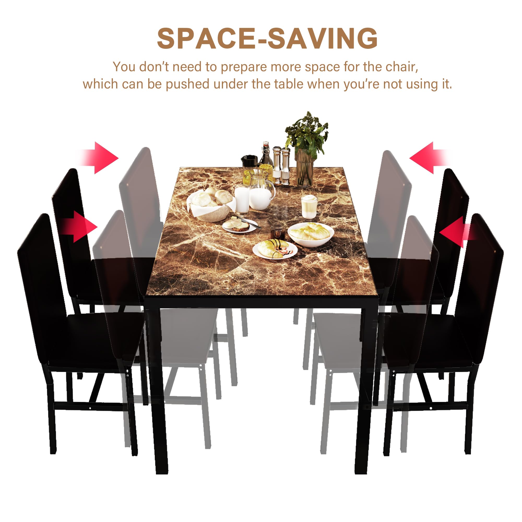 DKLGG Dining Table Set for 4, Modern Kitchen Table and Chairs Set with 4 PU Leather Chairs, Space-Saving Dinette Dining Room Table Set for Small Space Home Kitchen, Restaurant, Brown+Dark Brown