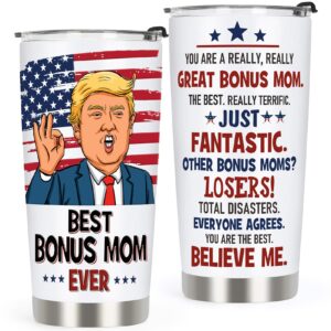 areok gifts for bonus mom gifts, best bonus mom ever gifts from daughter - christmas birthday gifts for bonus step mom, 20 oz stainless steel insulated bonus mom tumbler cup