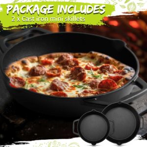 Sunnychicc 2 Pcs Cast Iron Skillets Set 12 Inch, 14 Inch Cast Iron Pan Pre Seasoned Wok Black Grilling Wok with Dual Handles and Double Pouring Spout