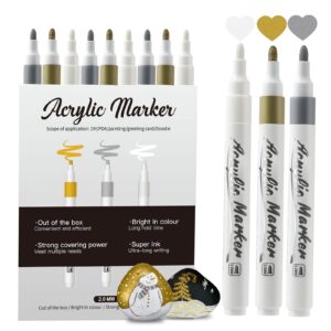 toshare 9 pack of acrylic paint pen,medium tip 2-3mm in white, gold, and silver colors, glitter coloring markers set for wood, canvas, stone, rock painting, glass, diy crafts making art supplies