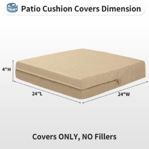 OutdoorLines Faux Linen Outdoor Cushion Covers Replacement 24"x24"x4", Waterproof Patio Cushion Cover for Outdoor Furniture, Outdoor Seat Cushion Covers for Patio, Garden (Set of 4, Camel, Cover Only)