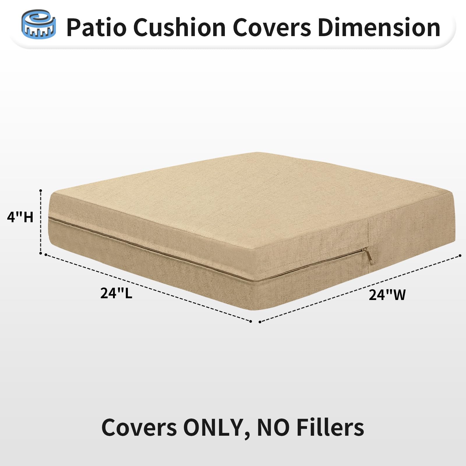 OutdoorLines Faux Linen Outdoor Cushion Covers Replacement 24"x24"x4", Waterproof Patio Cushion Cover for Outdoor Furniture, Outdoor Seat Cushion Covers for Patio, Garden (Set of 4, Camel, Cover Only)