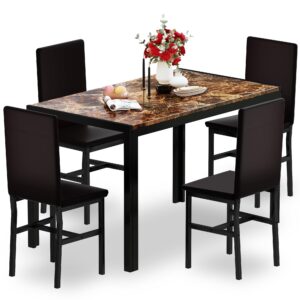 dklgg dining table set for 4, modern kitchen table and chairs set with 4 pu leather chairs, space-saving dinette dining room table set for small space home kitchen, restaurant, brown+dark brown