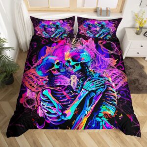 jejeloiu sugar skull bedding set queen size kids bohemian gothic skull comforter cover set for boys girls teens valentine's day duvet cover romantic bedspread cover room decorations quilt cover